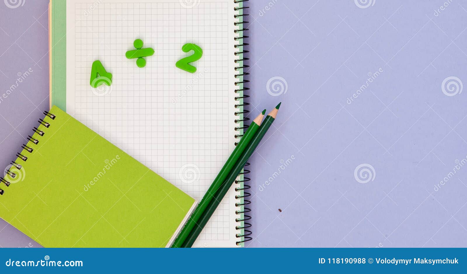 Learning Maths. Kid`s Desk with Blank Notebook, Colorful Pencils and ...