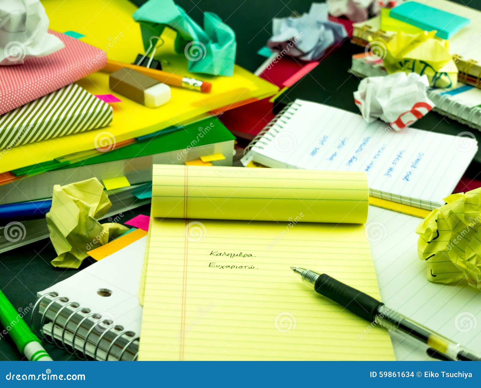 Learning New Language Writing Words Many Times on the Notebook; Stock ...