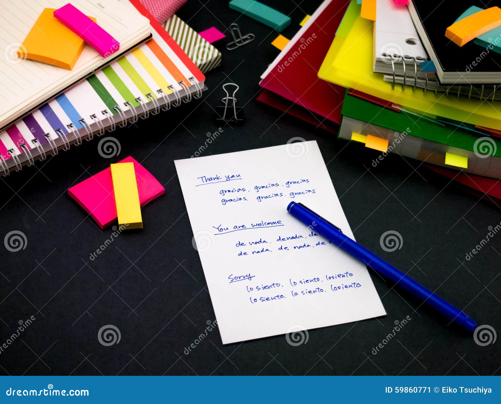 Learning New Language Writing Words Many Times on the Notebook; Stock ...