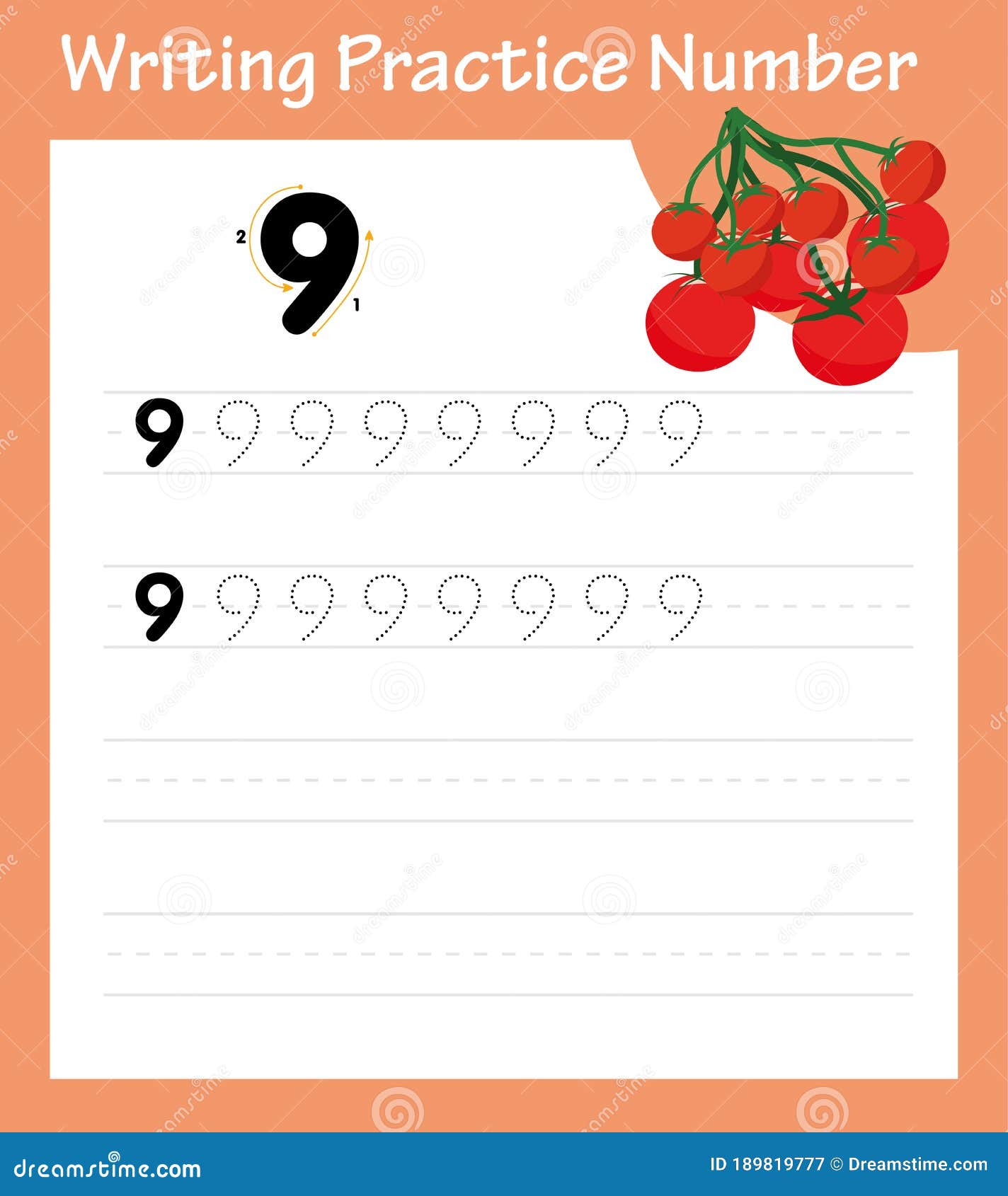 Writing Practice Number Nine Stock Vector - Illustration of activity ...