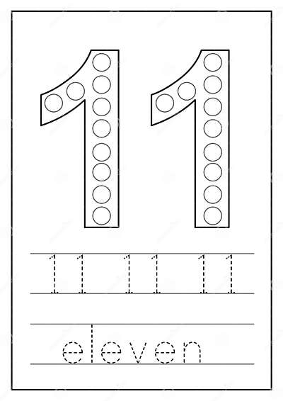 Learning Numbers for Kids. Number Eleven. Math Worksheet. Stock Vector ...