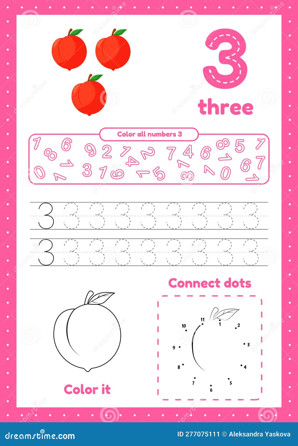 Learning Numbers. Number 3. Trace, Color, Dot To Dot On One Page ...