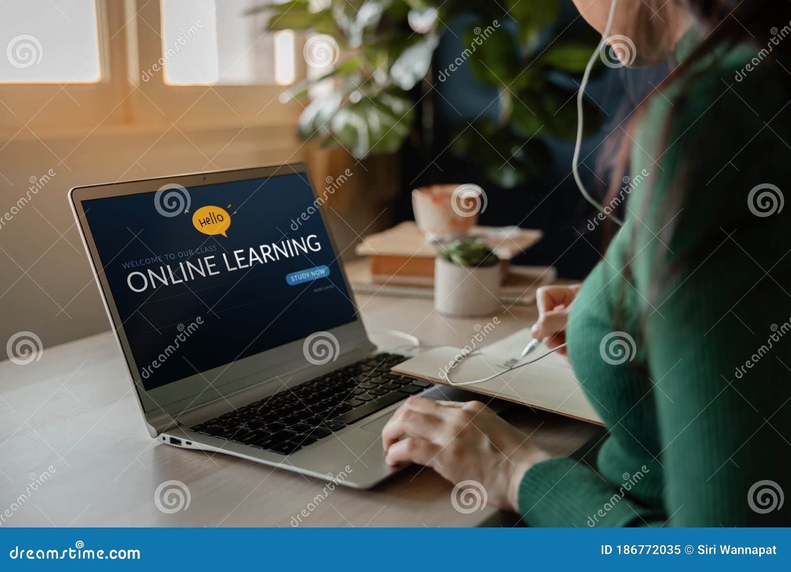 Learning Online Concept. Young Woman Using Computer Laptop To Learn an ...