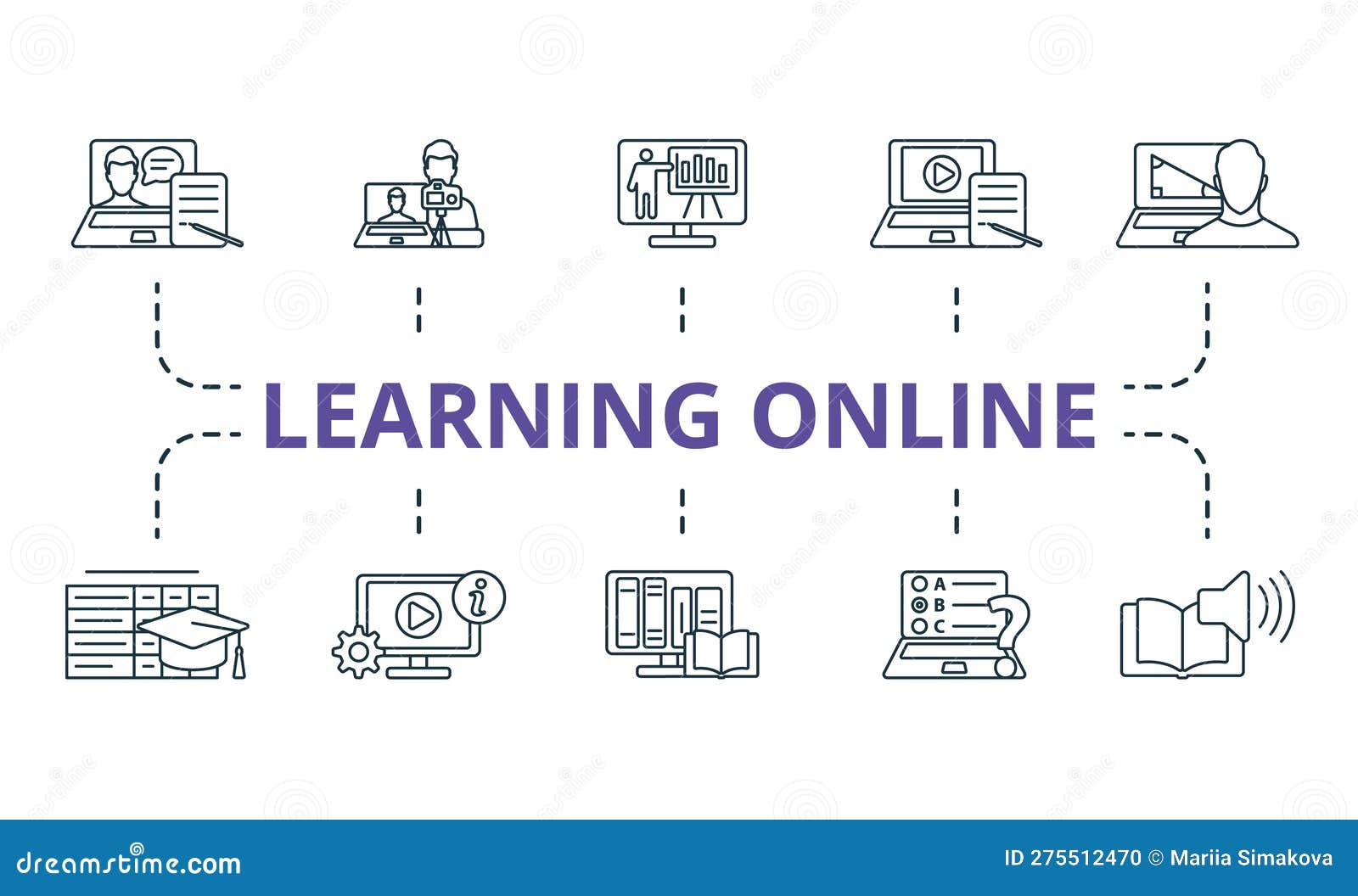 Learning Online Outline Set. Creative Icons: Distance Learning, Webinar ...