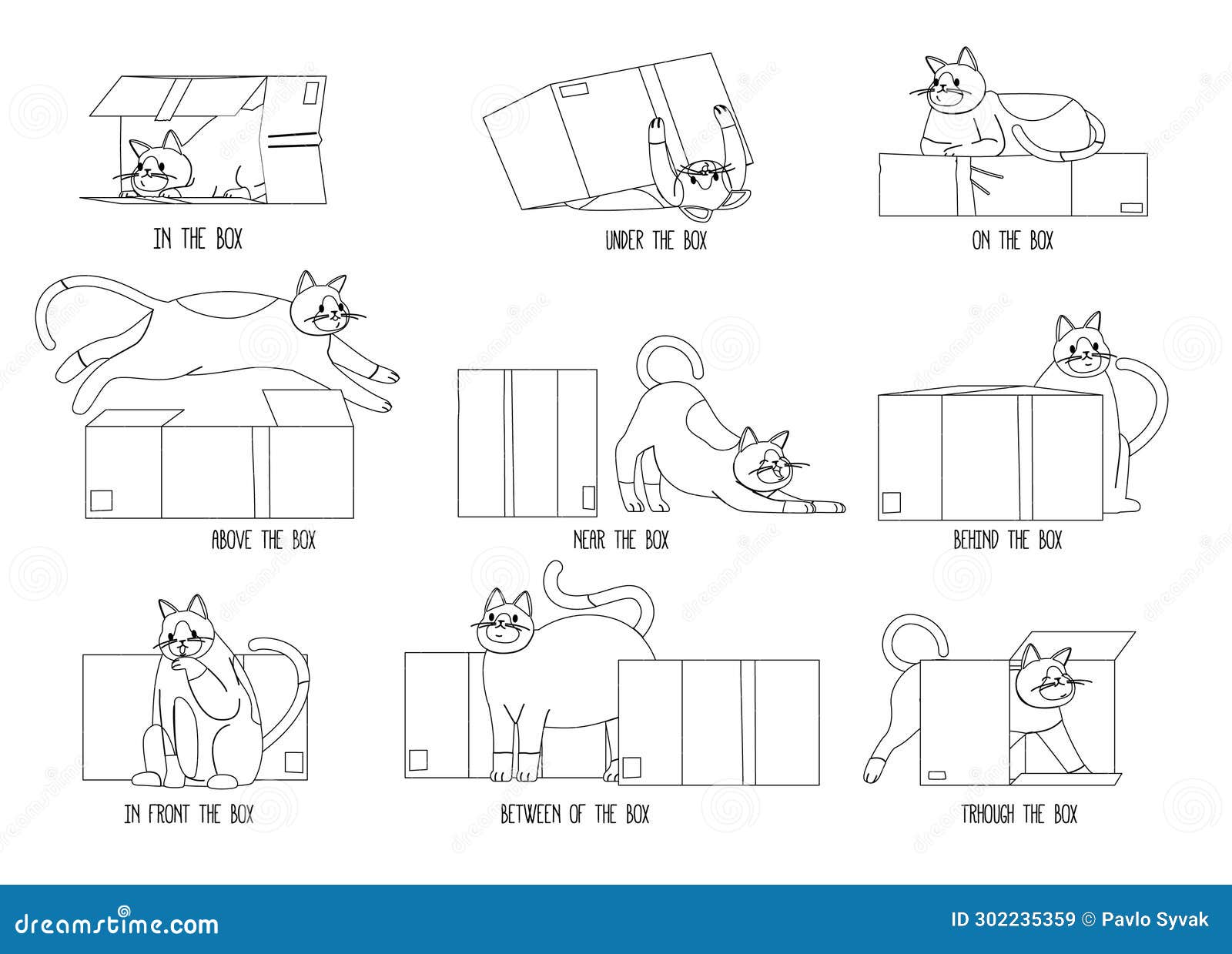 Learning Positions in Space, Educational Visual for Kids with Cute Cat ...