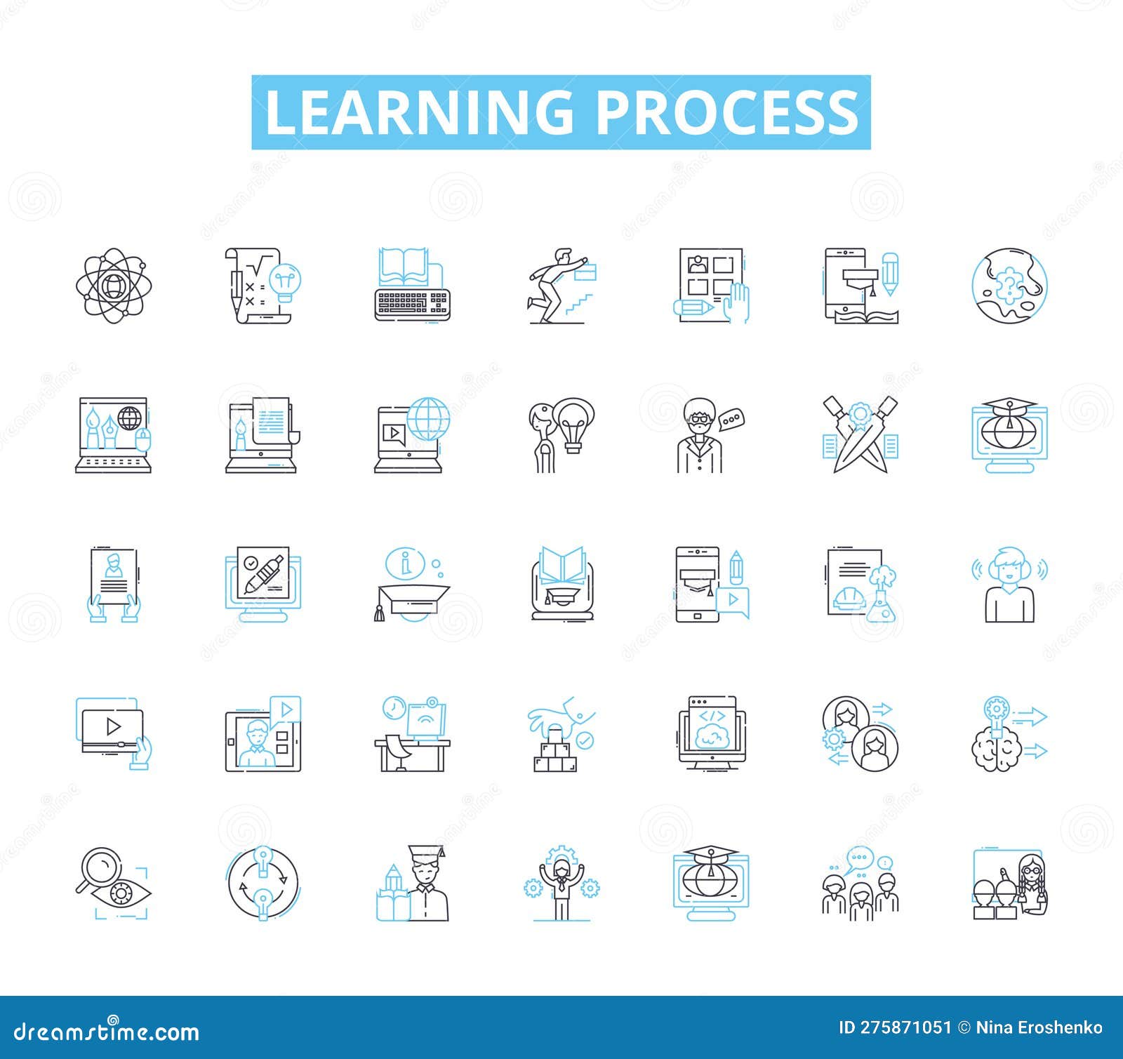 Learning Process Linear Icons Set. Acquisition, Comprehension, Memory ...
