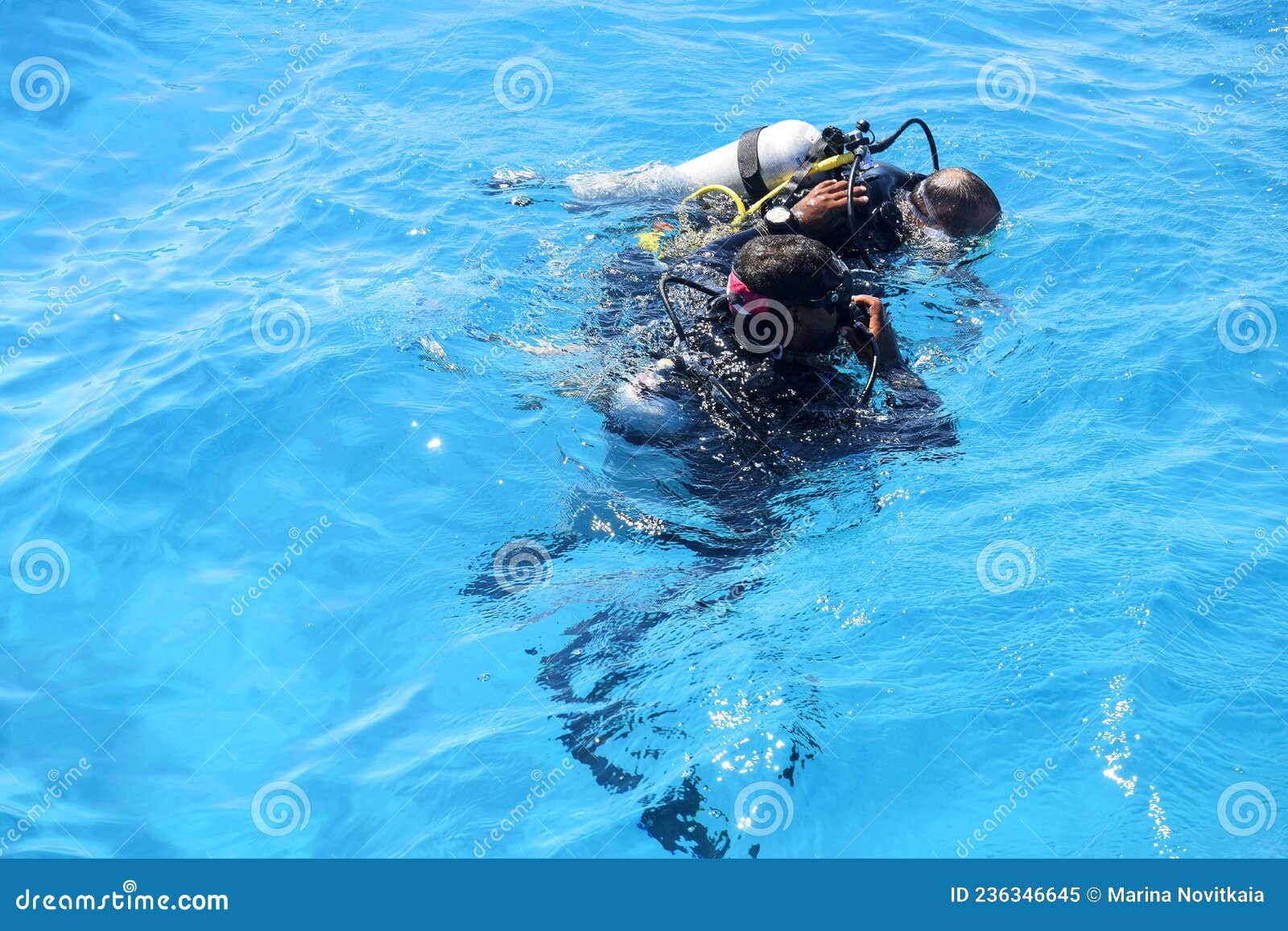 Learning Process of Scuba Diving. Experienced Instructor Teaches ...