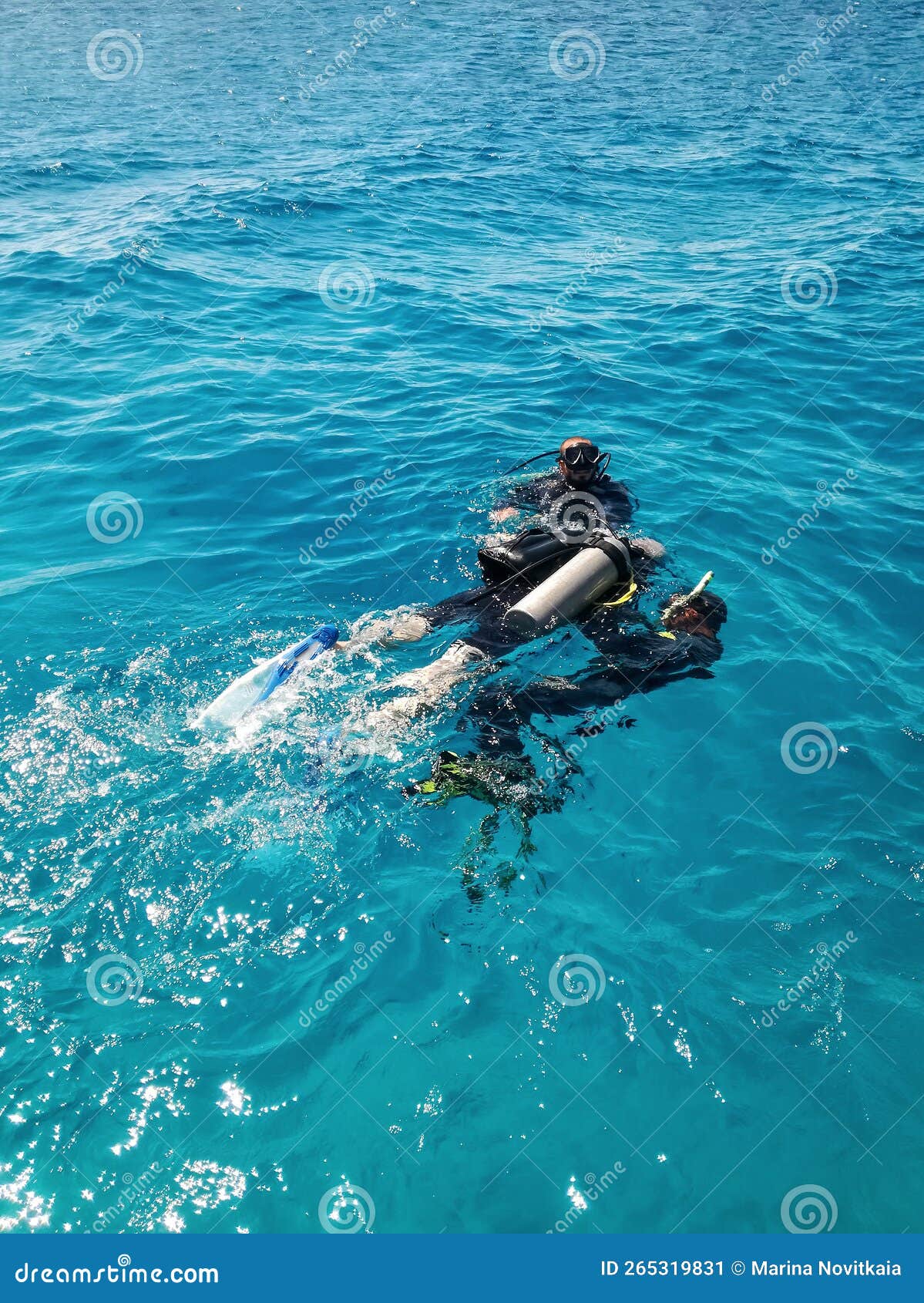 Learning Process of Scuba Diving. Experienced Instructors Teaches One ...