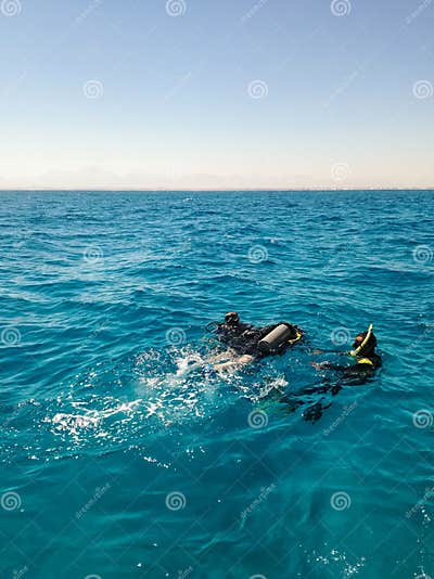 Learning Process of Scuba Diving. Experienced Instructors Teaches One ...