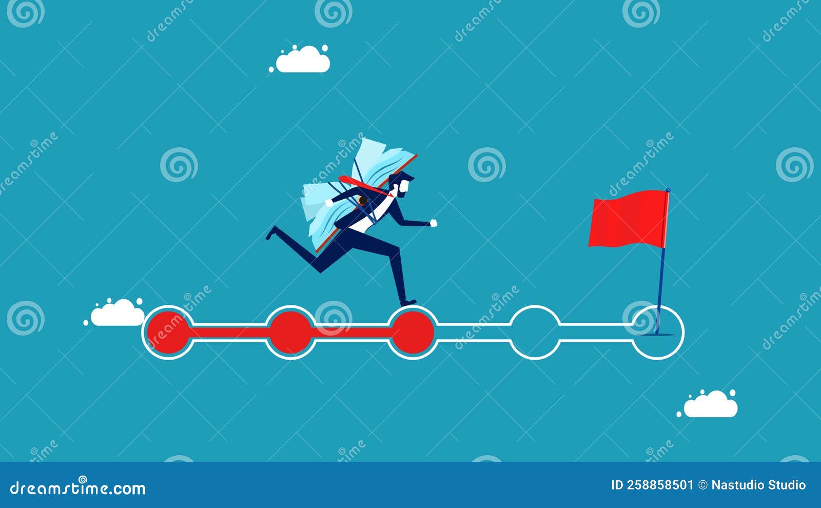 Learning Progress and Goals. Businessman with Books Running on Progress ...