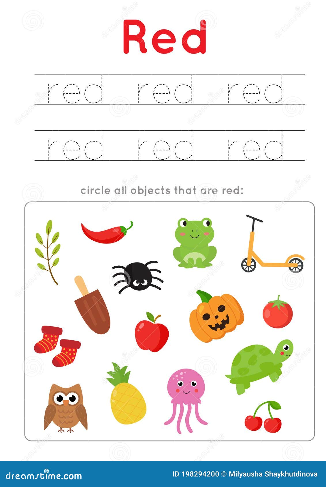 Learning Red Color for Preschool Kids. Writing Practice. Stock Vector ...