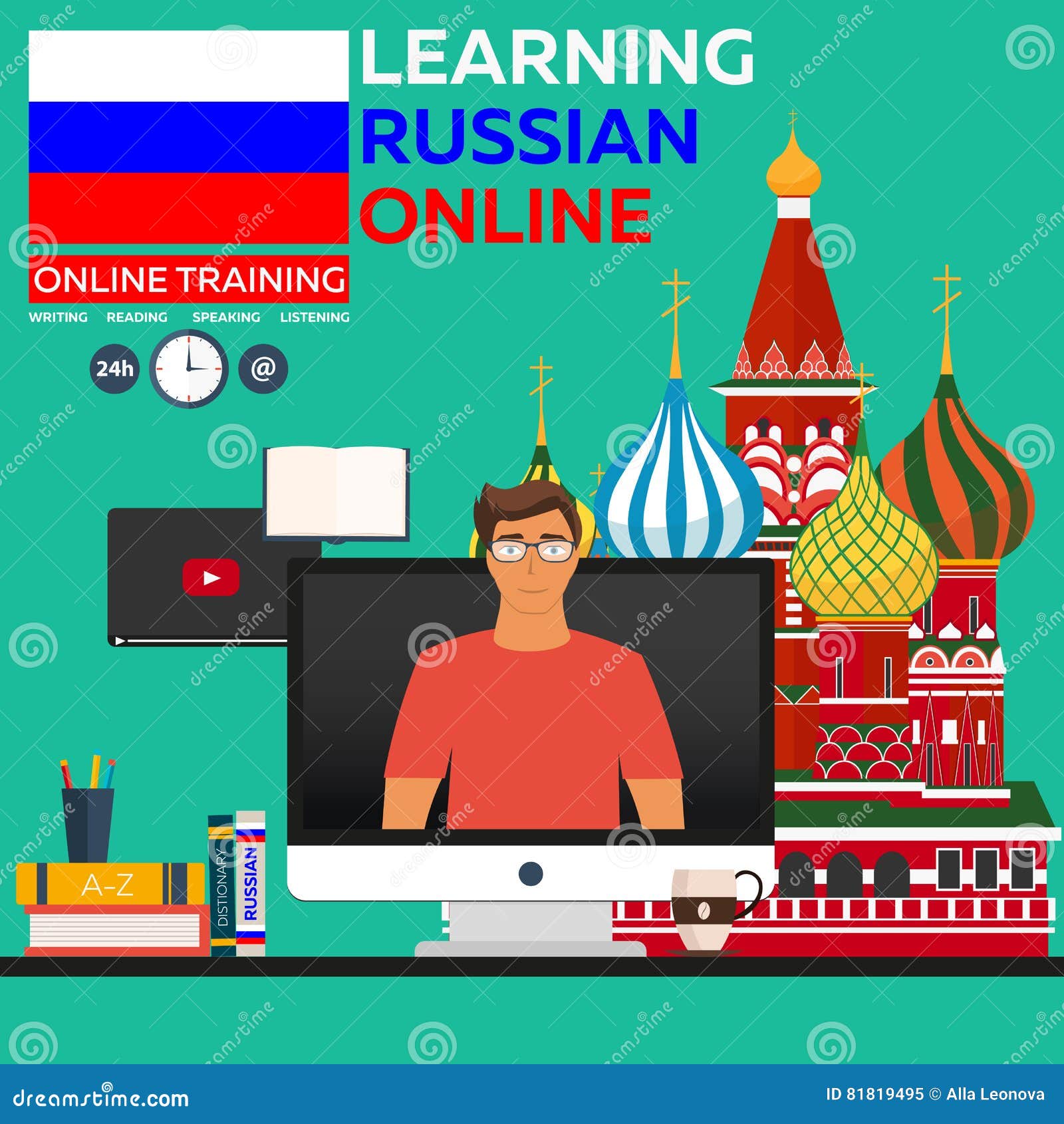 Learning Russian Language Vector Illustration, Cartoon Flat Tiny ...
