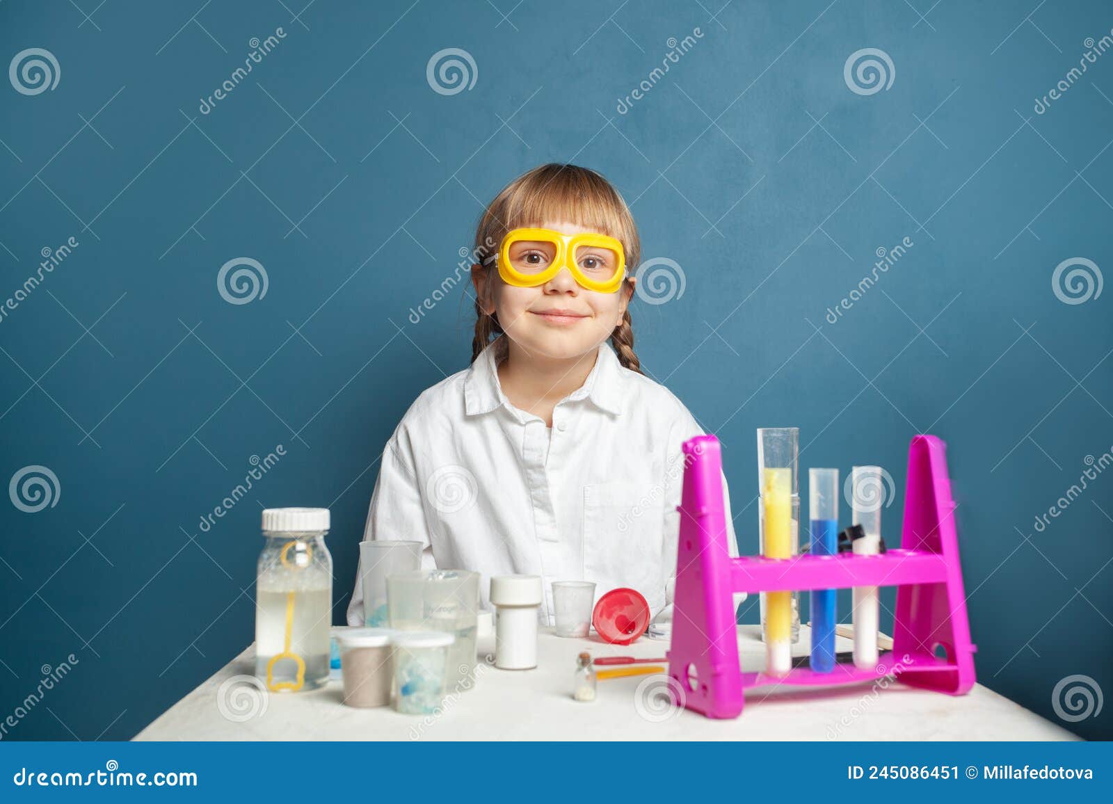 Learning Science. Happy Little Child Girl in Science School Stock Image ...