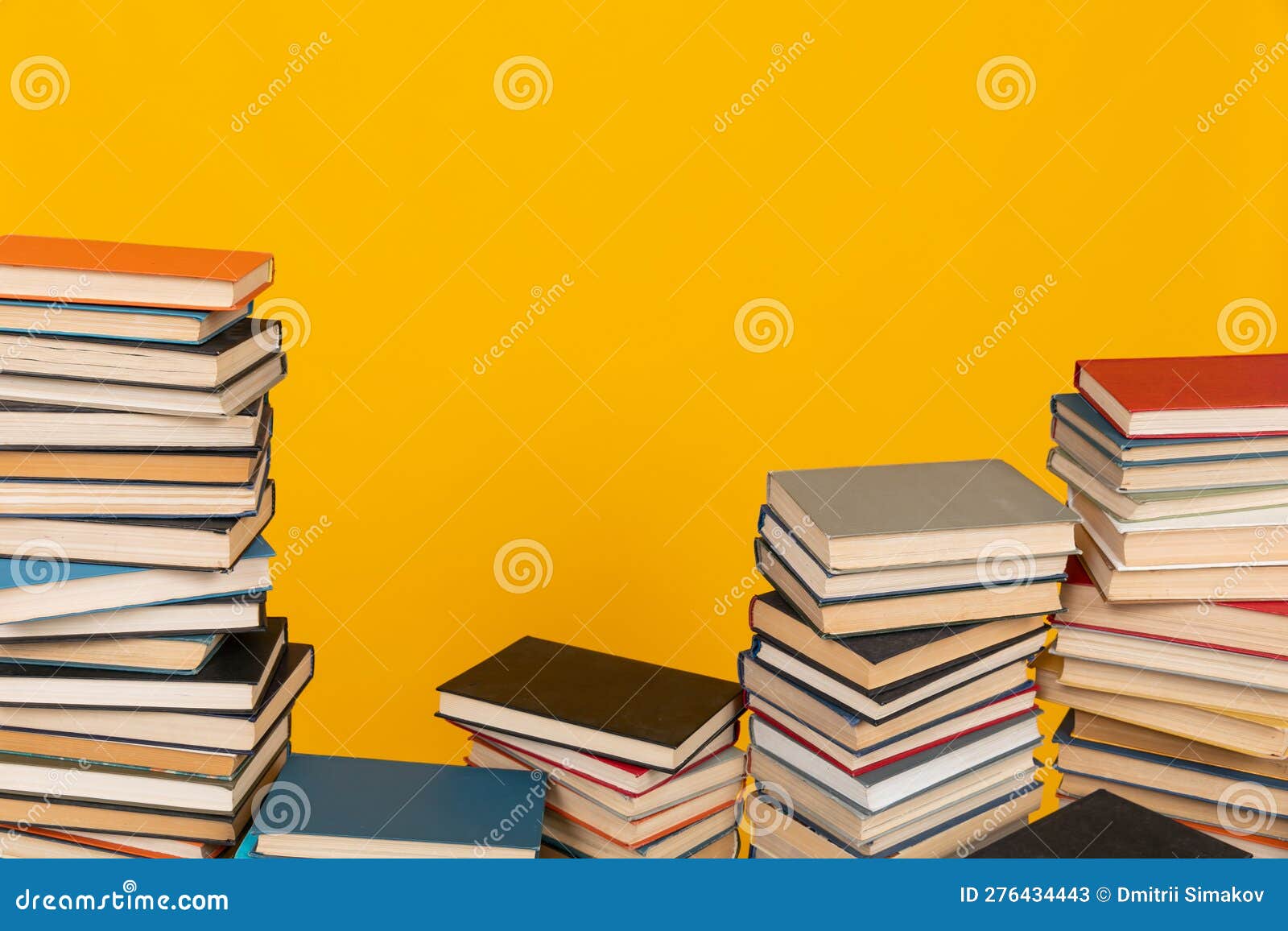 Learning Science Stack of Books in the Library on a Yellow Background ...