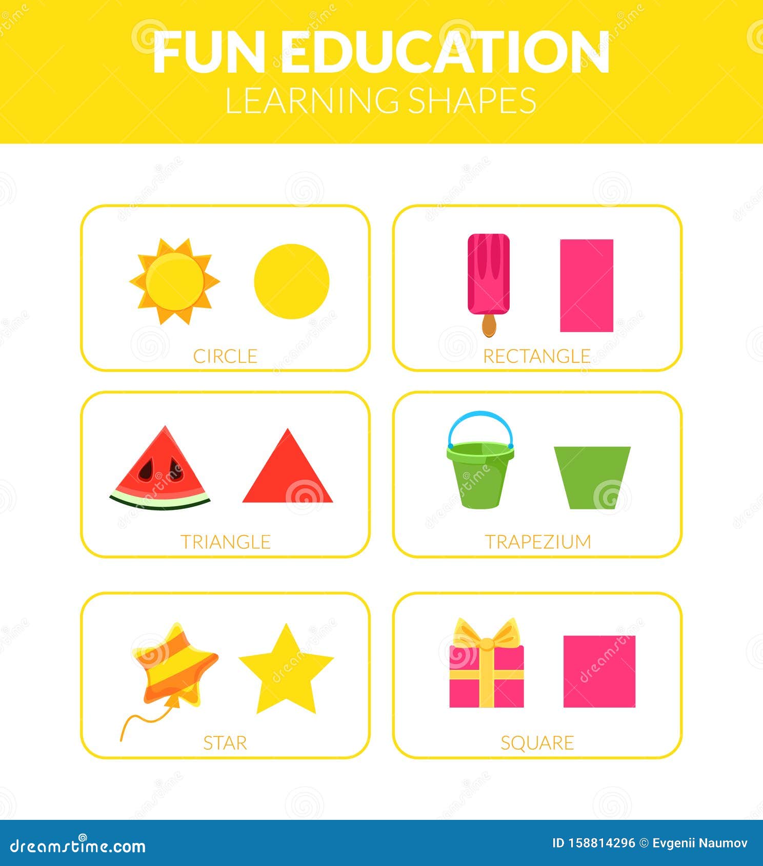 Learning Shapes, Fun Educational Game for Kids Vector Illustration ...