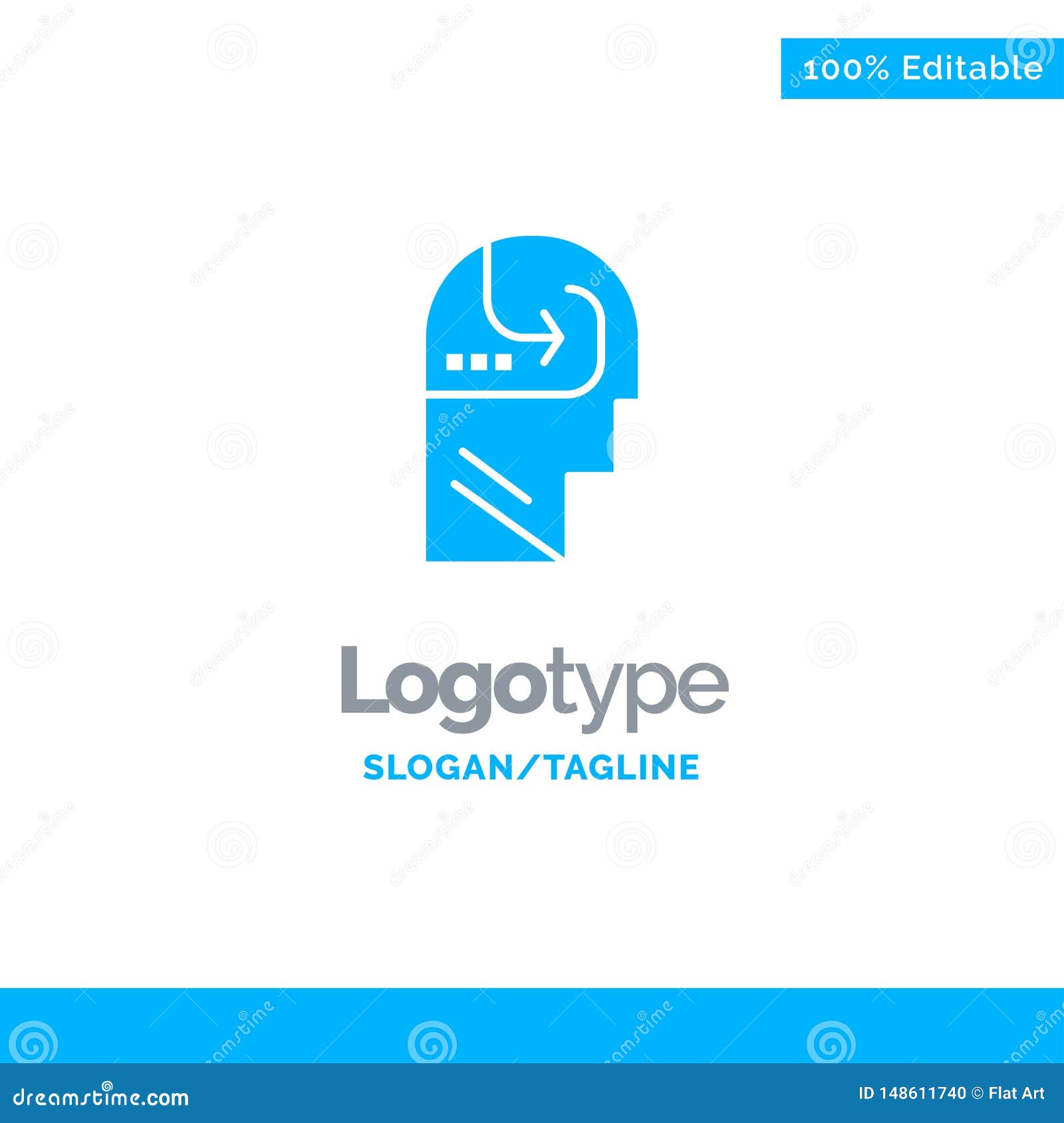 Learning, Skill, Mind, Head Blue Solid Logo Template. Place for Tagline ...