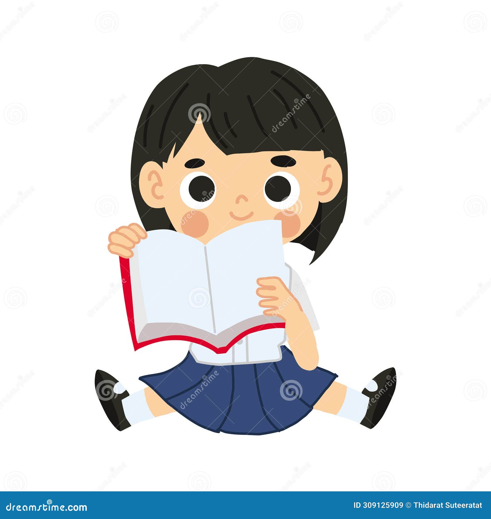 Learning and Study Concept. Adorable Thai Student Cartoon Sitting and ...