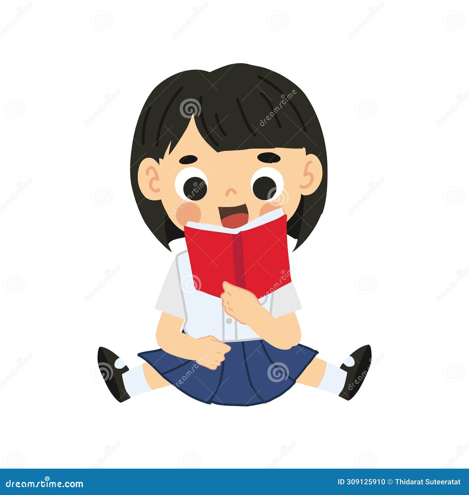 Learning and Study Concept. Adorable Thai Student Cartoon Sitting and ...