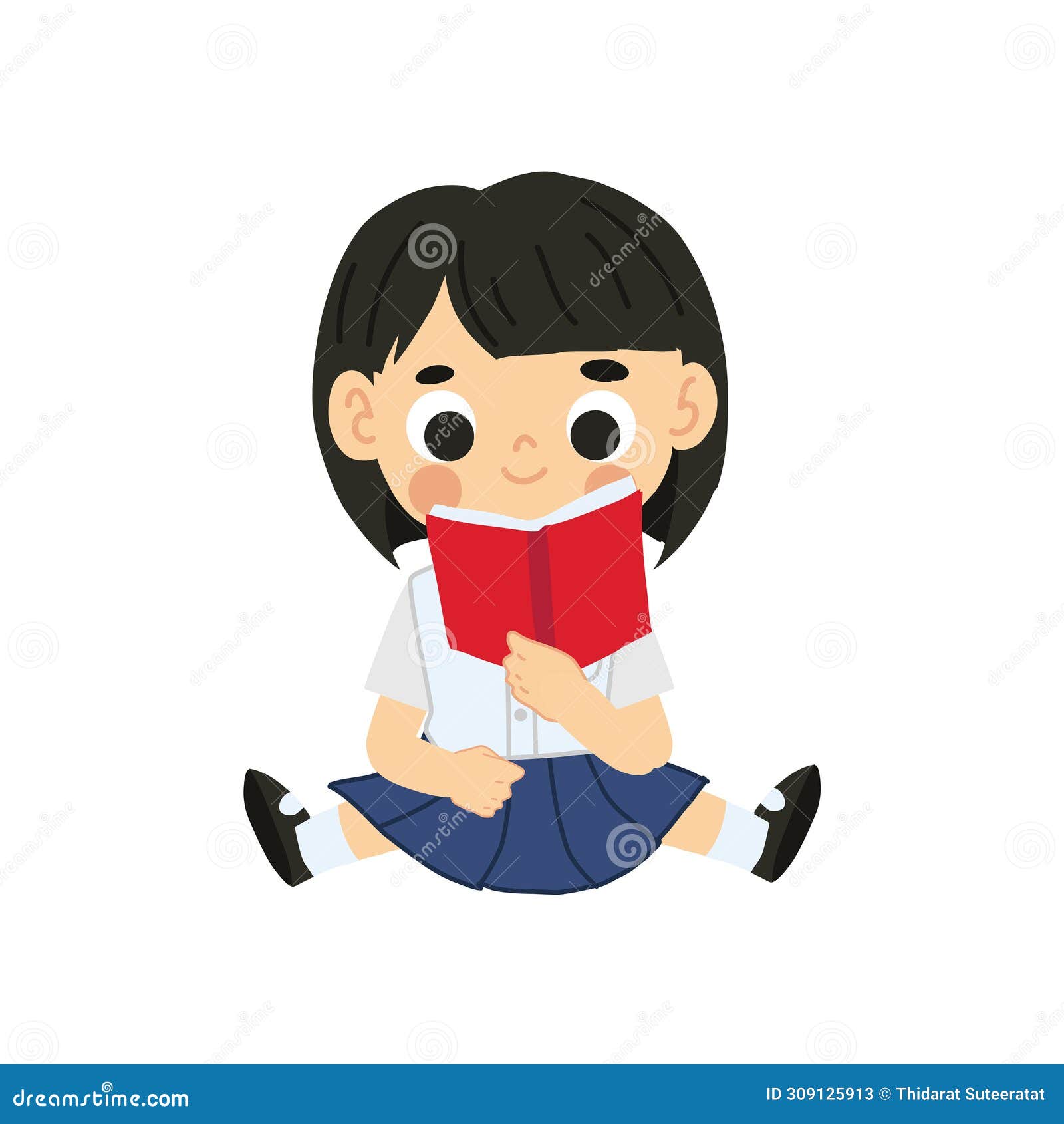 Learning and Study Concept. Adorable Thai Student Cartoon Sitting and ...