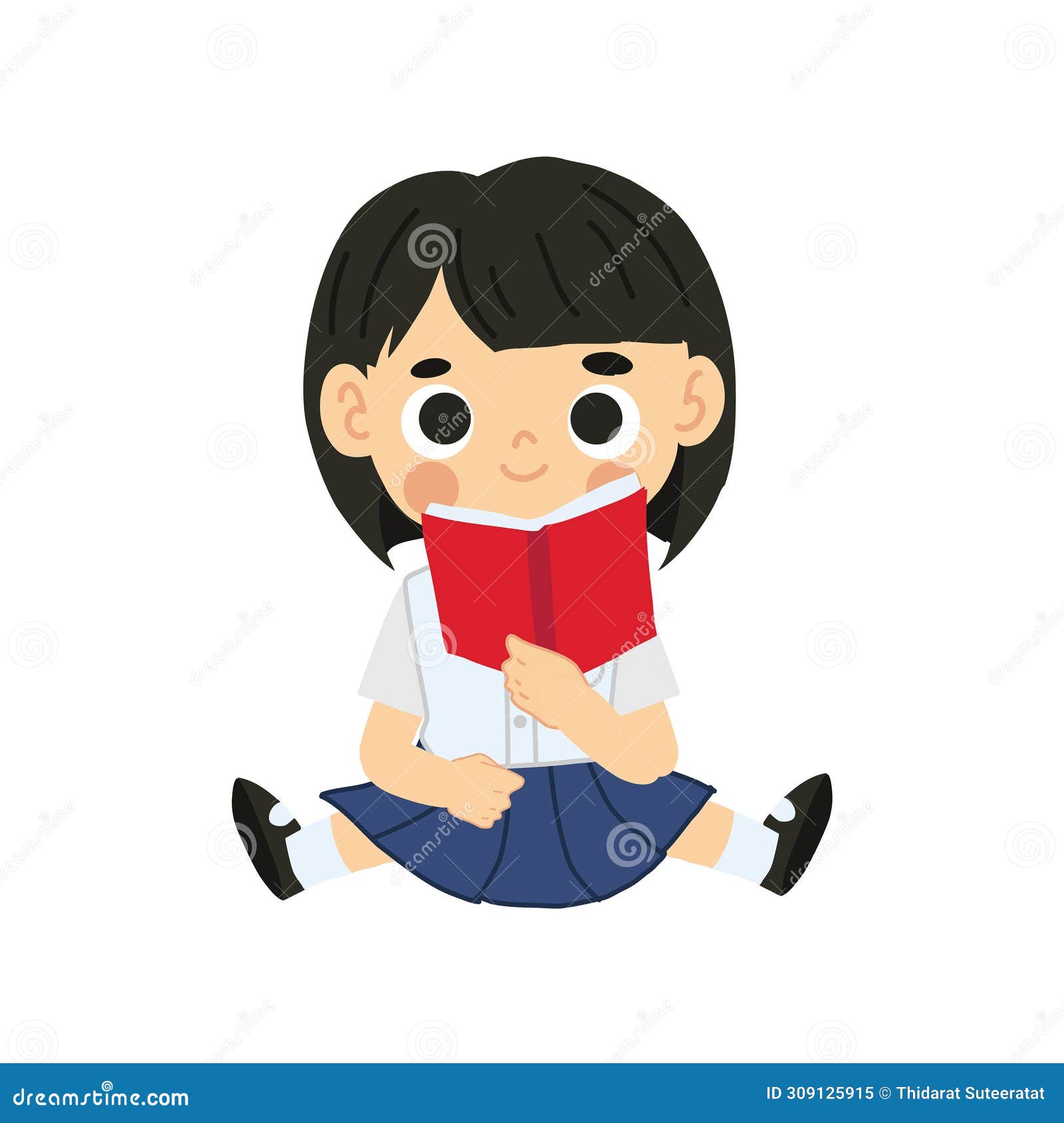 Learning and Study Concept. Adorable Thai Student Cartoon Sitting and ...