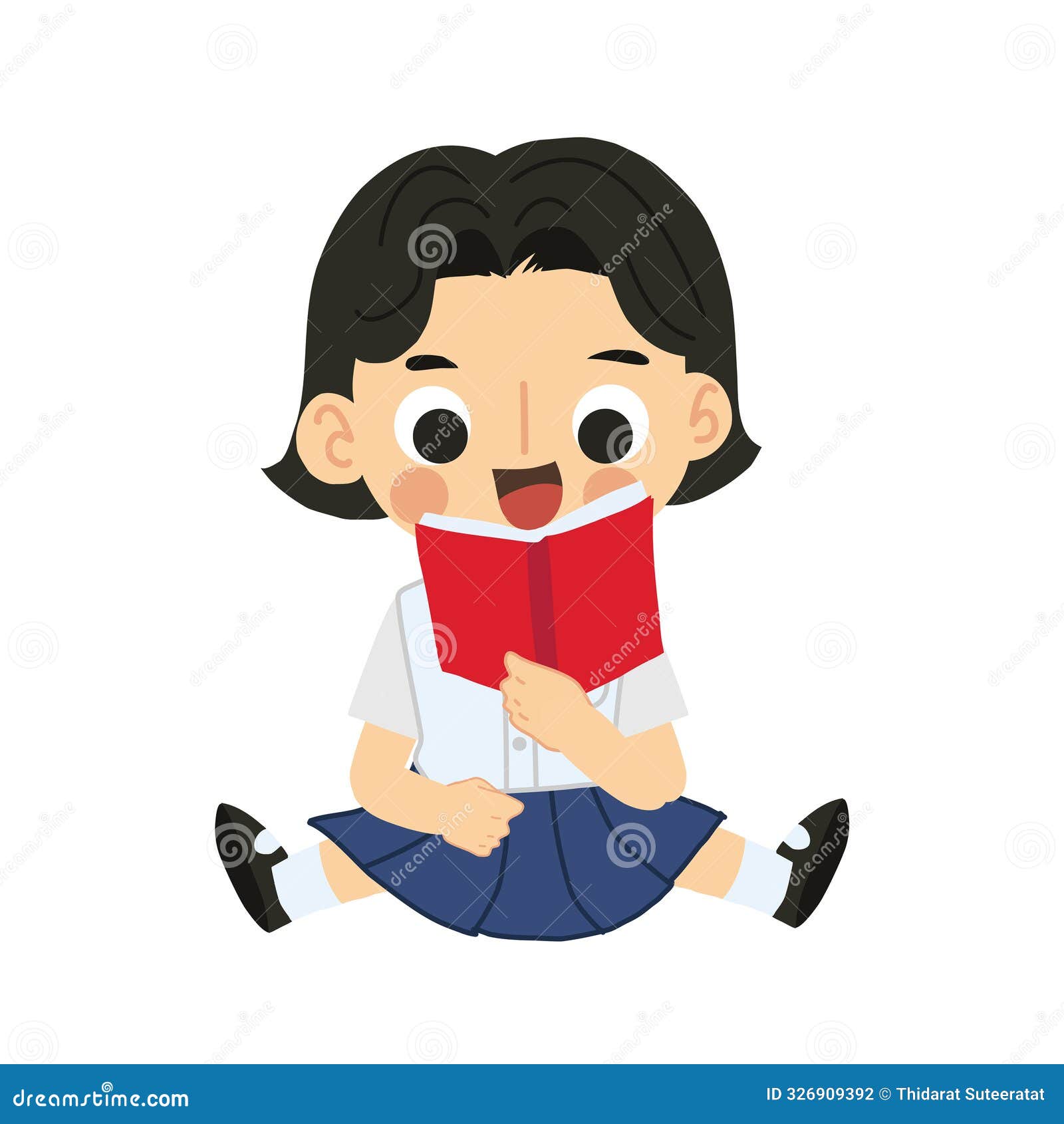 Learning and Study Concept. Adorable Thai Student Cartoon Sitting and ...