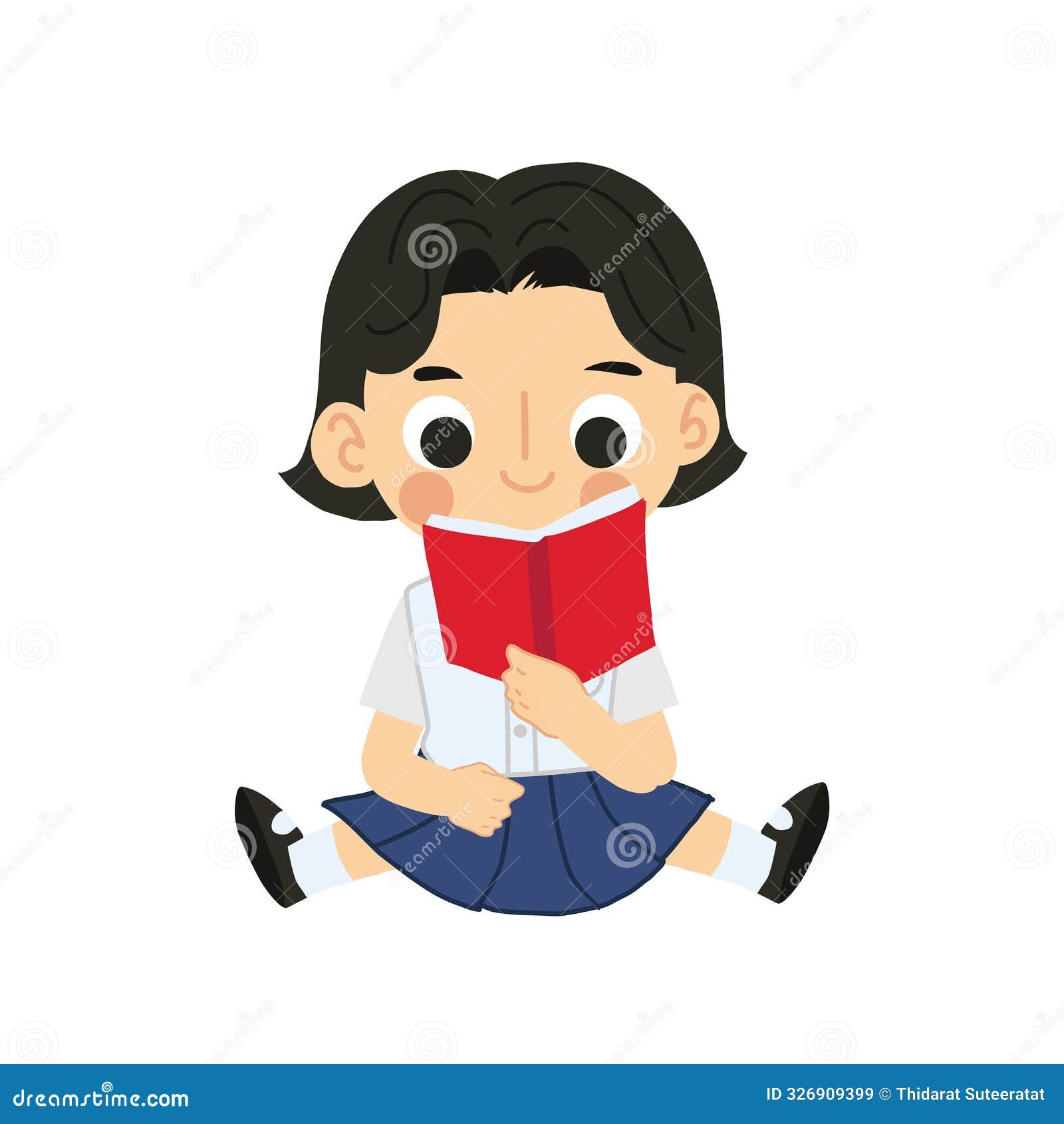 Learning and Study Concept. Adorable Thai Student Cartoon Sitting and ...