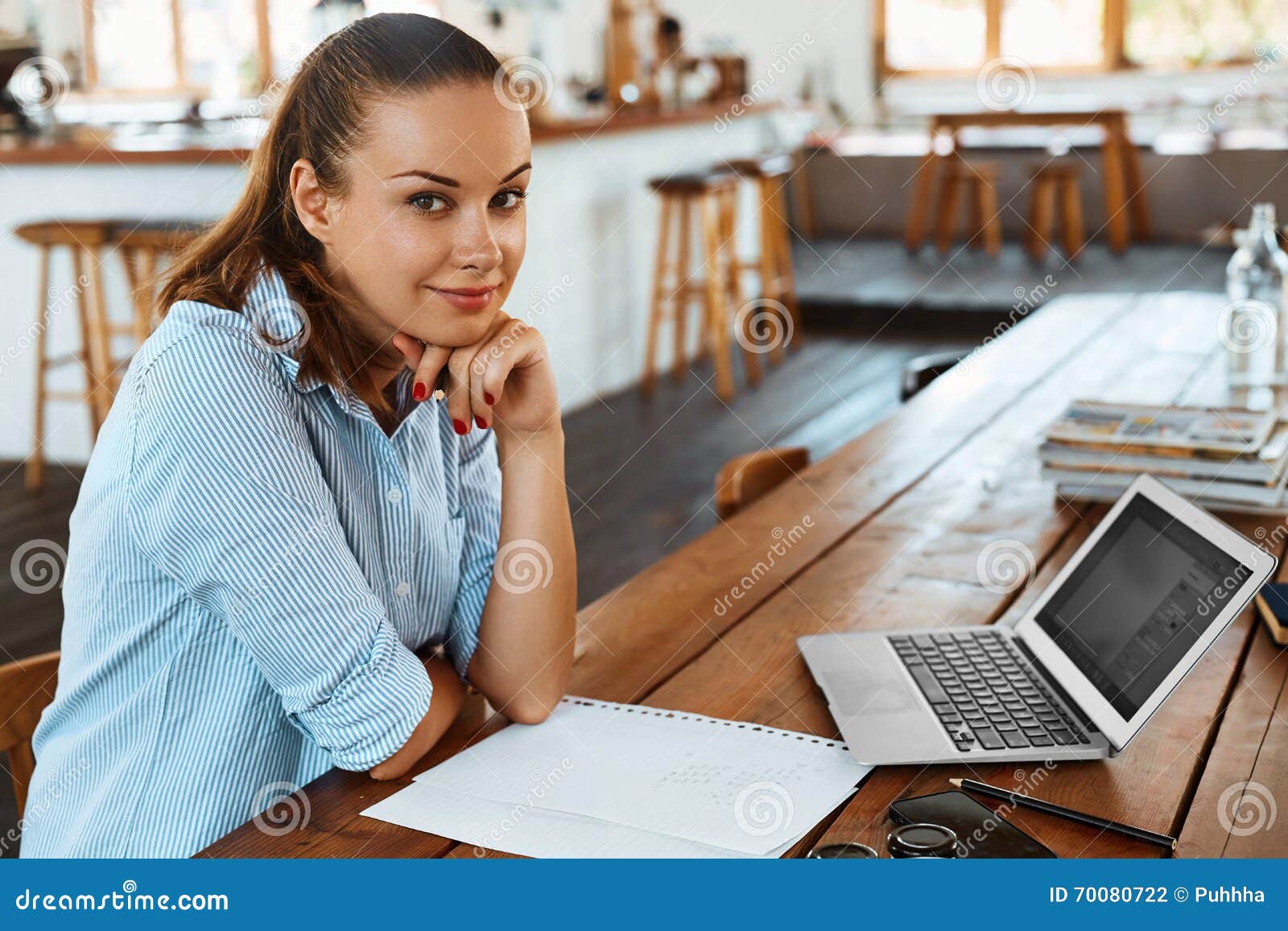 Learning, Studying. Woman Using Laptop Computer at Cafe, Working Stock ...