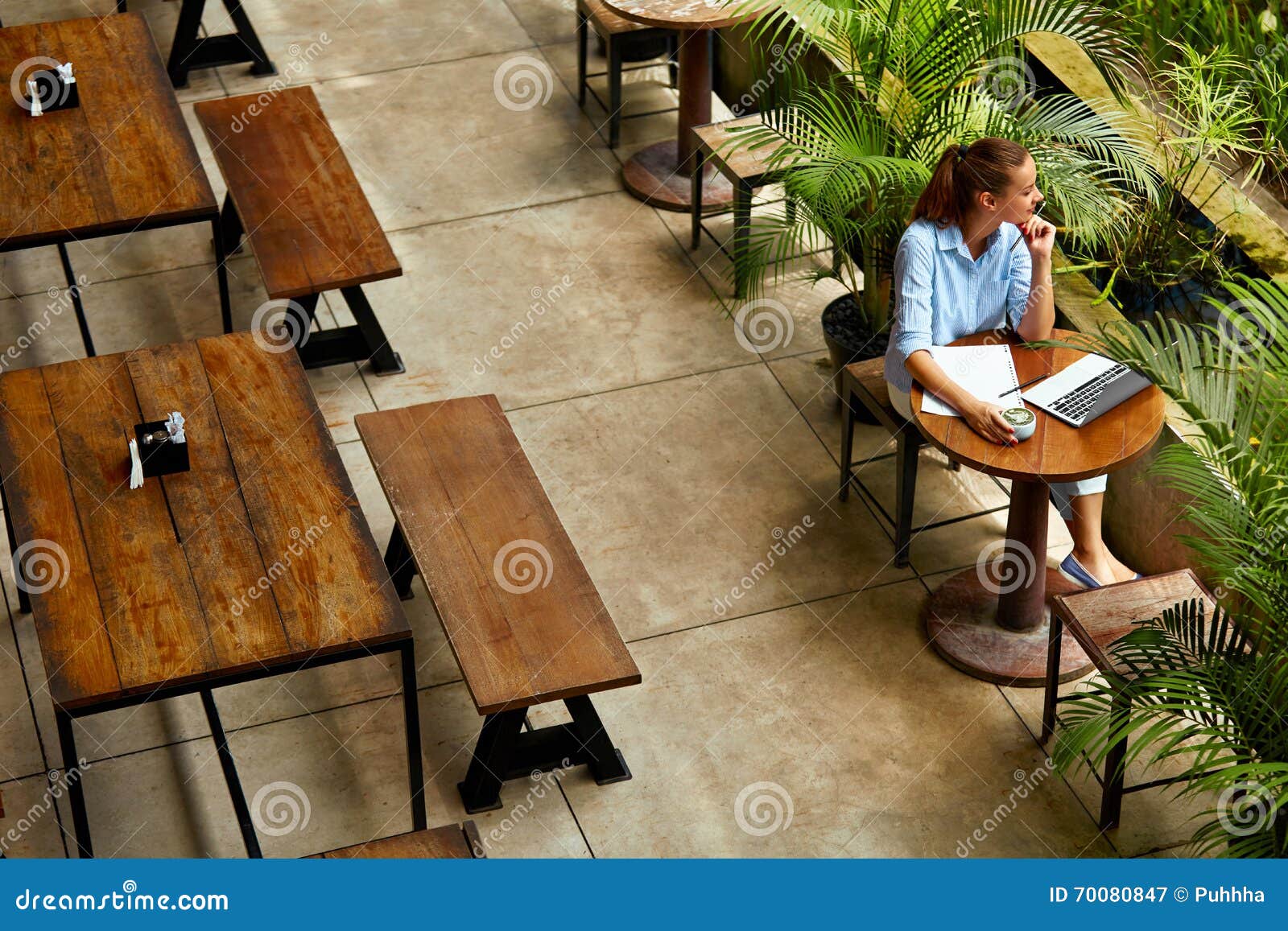 Learning, Studying. Woman Using Laptop Computer at Cafe, Working Stock ...