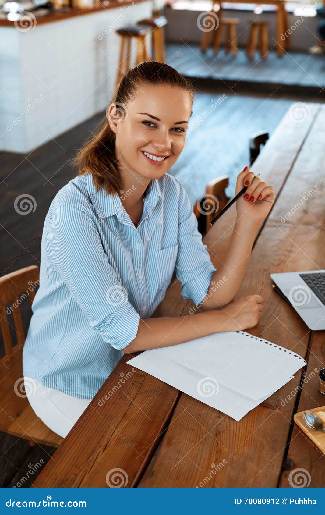 Learning, Studying. Woman Using Laptop Computer at Cafe, Working Stock ...