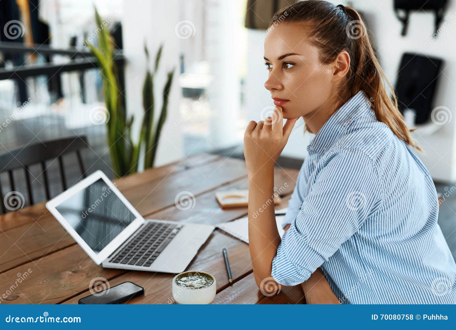 Learning, Studying. Woman Using Laptop Computer at Cafe, Working Stock ...