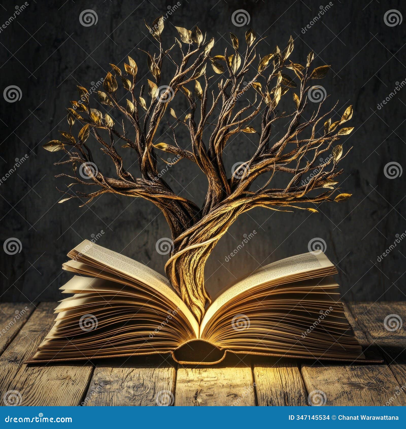 Learning Summary Concept a Book with a Golden Tree Growing from Its ...