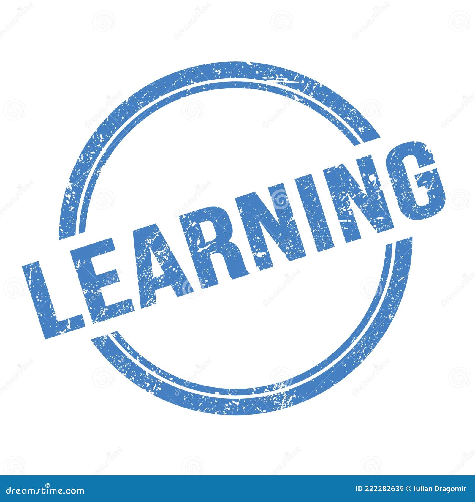 LEARNING Text Written on Blue Grungy Round Stamp Stock Illustration ...