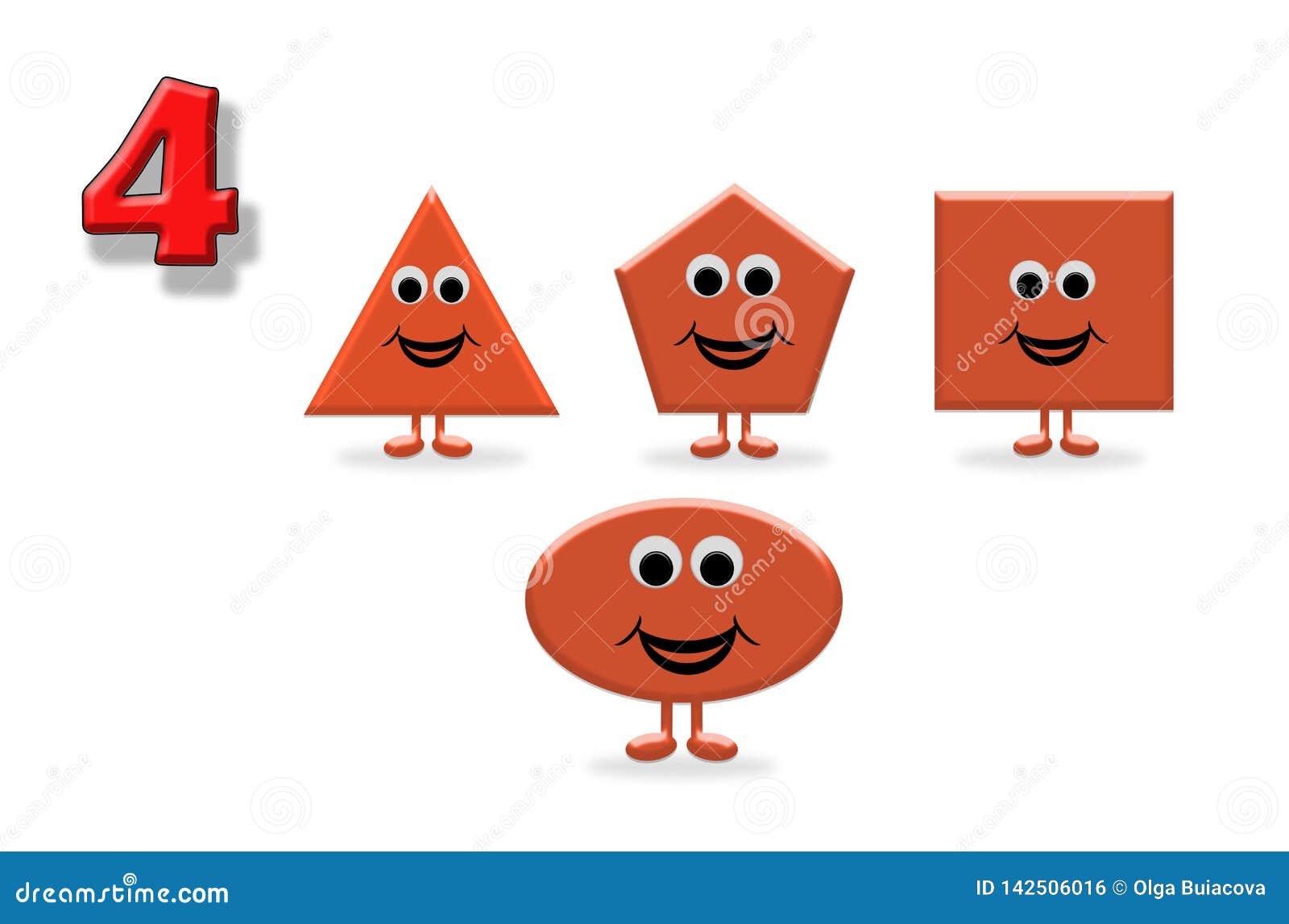 Learning To Count. Illustration Of Shapes With A Happy Cartoon Face ...