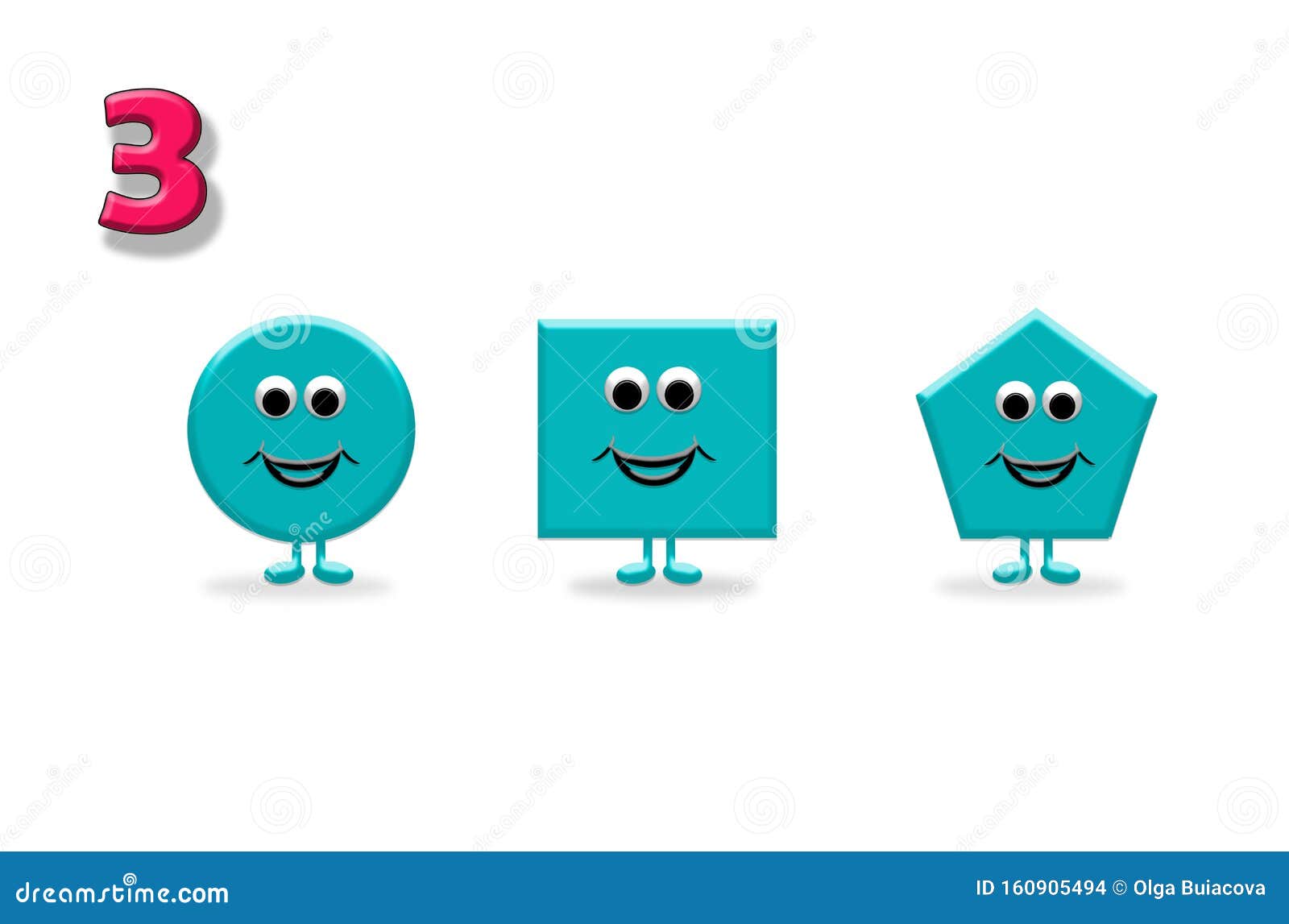 Learning To Count. Illustration of Shapes with a Happy Cartoon Face ...