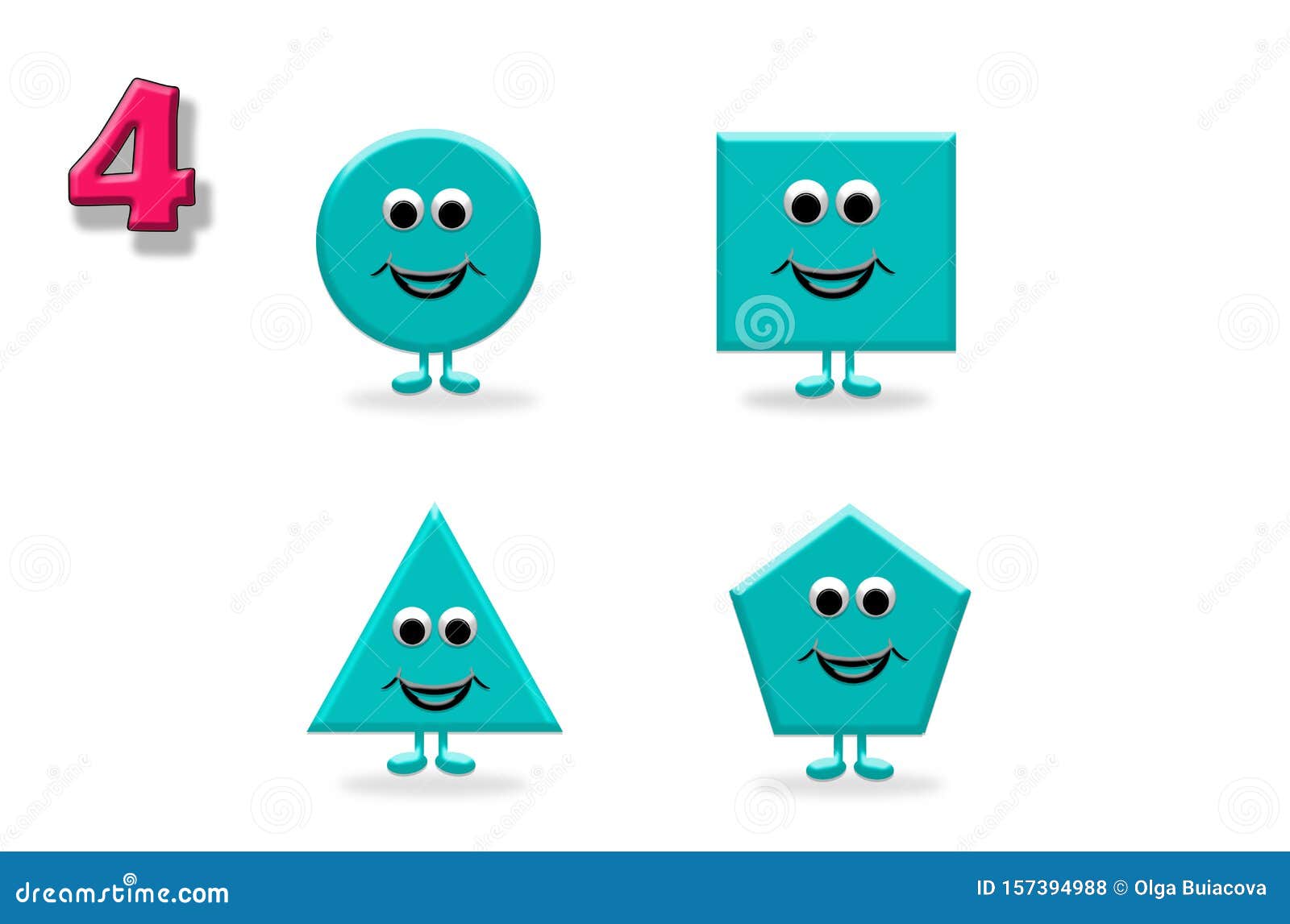 Learning To Count. Illustration of Shapes with a Happy Cartoon Face ...