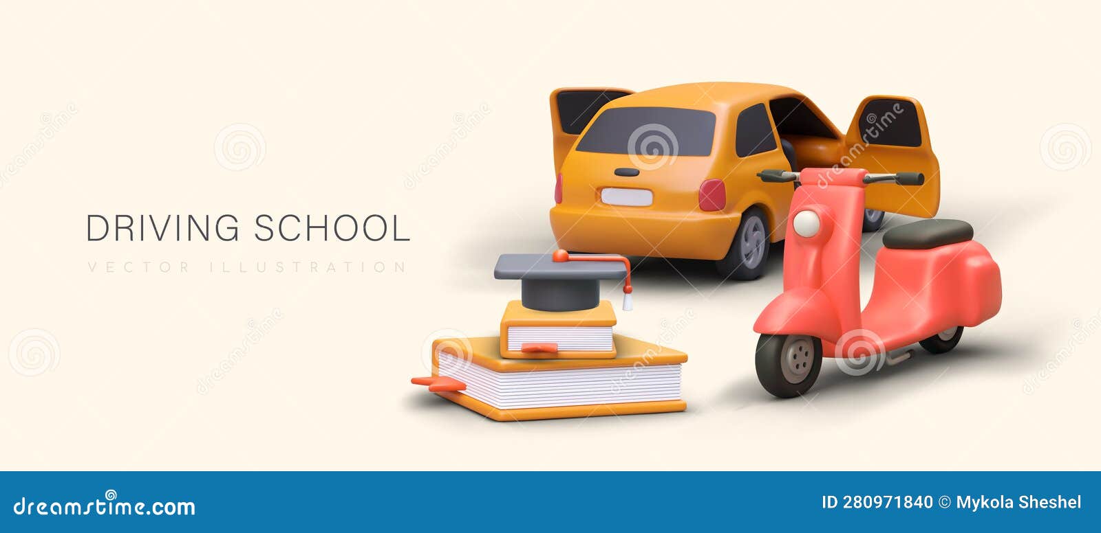 Learning To Drive Different Vehicles. Modern Driving School Stock ...