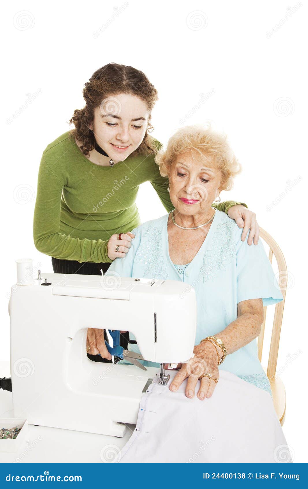 Learning To Sew from Grandmother Stock Photo - Image of fabric ...