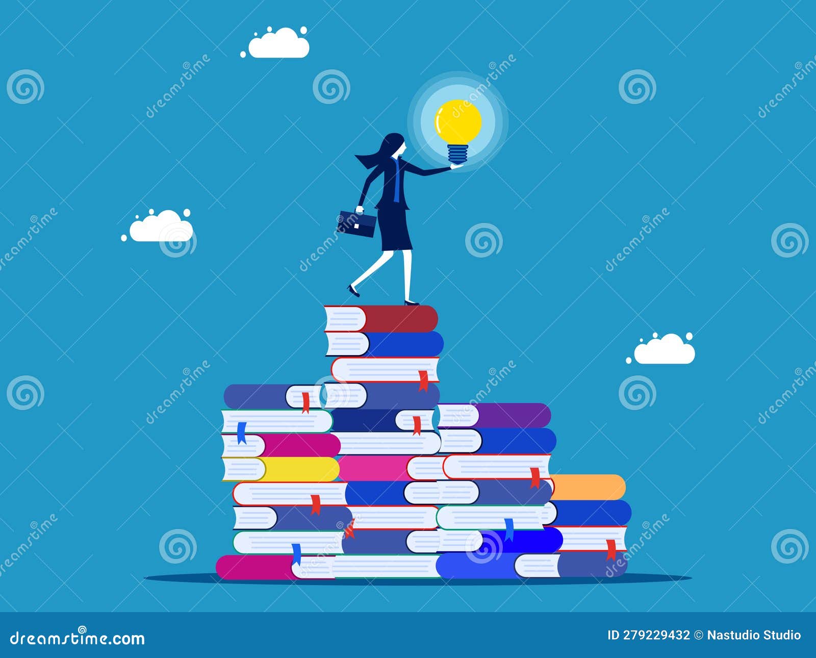 Learning To Success. Woman with Stack of Books Stock Vector ...