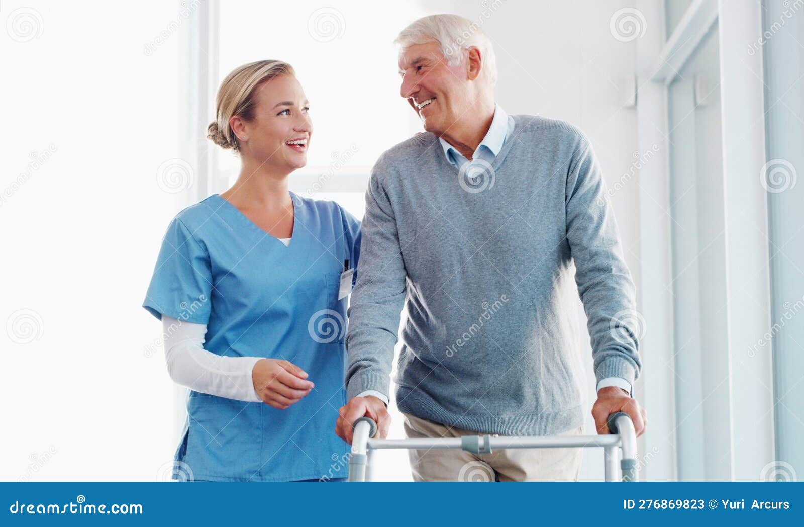 Learning To Walk with Great Support. a Senior Man Using a Walker with ...