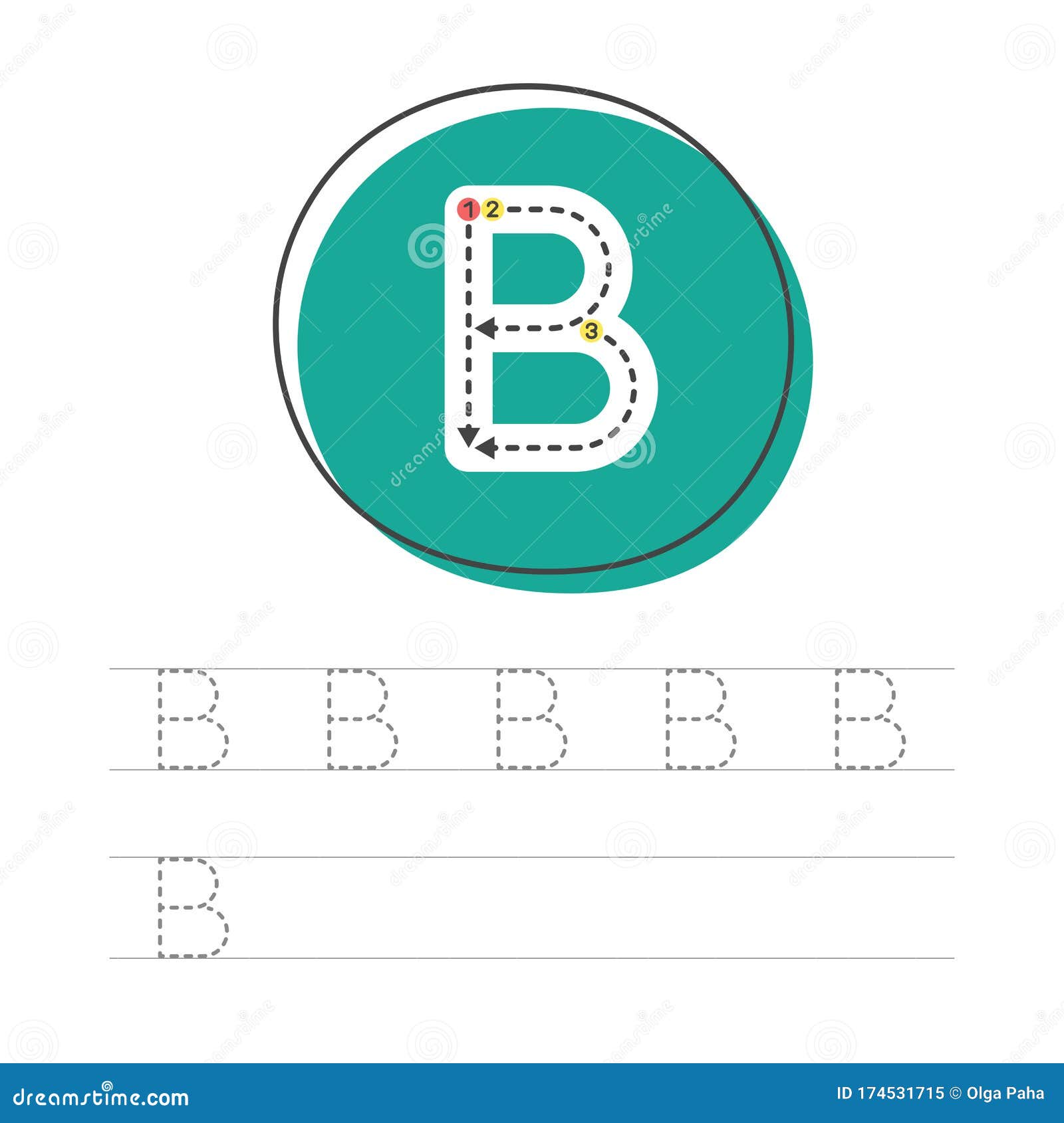 Learning to write B stock vector. Illustration of hand - 174531715