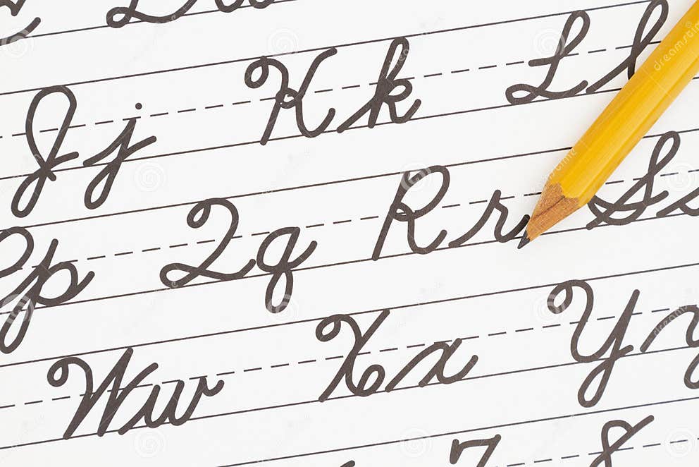 Learning To Write Cursive Lettering Stock Image - Image of write ...