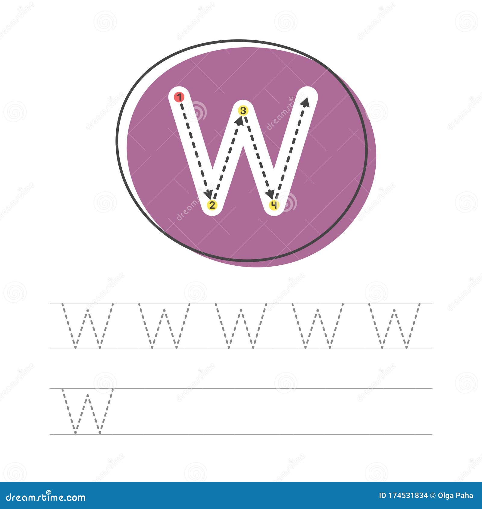 Learning to write W stock vector. Illustration of elements - 174531834