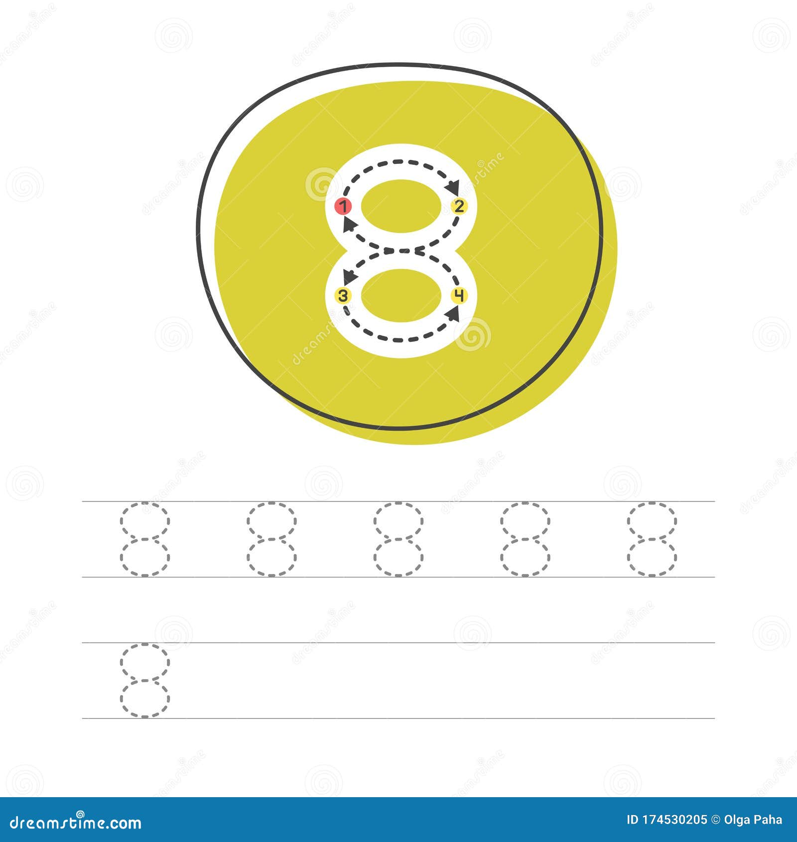 Learning To Write Numeral 8 Stock Vector - Illustration of exercises ...