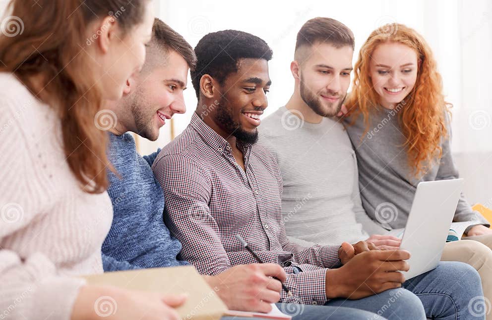 Learning Together. Students Doing Group Study with Laptop Stock Photo ...