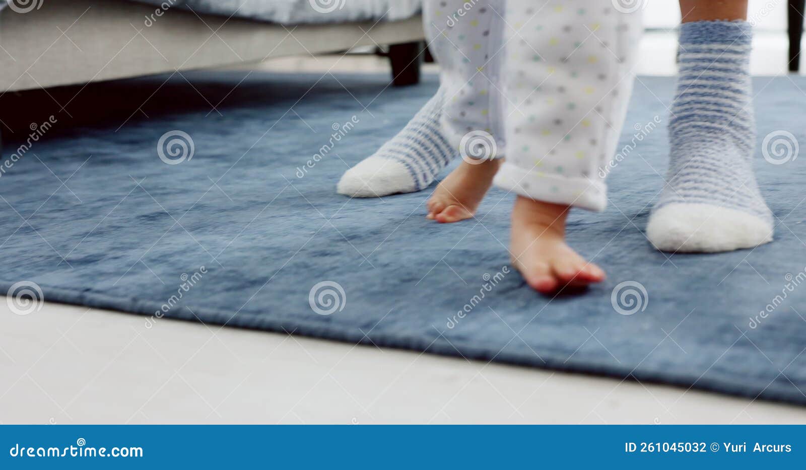 Learning, Walking and Mother Helping a Baby with First Steps Teaching ...