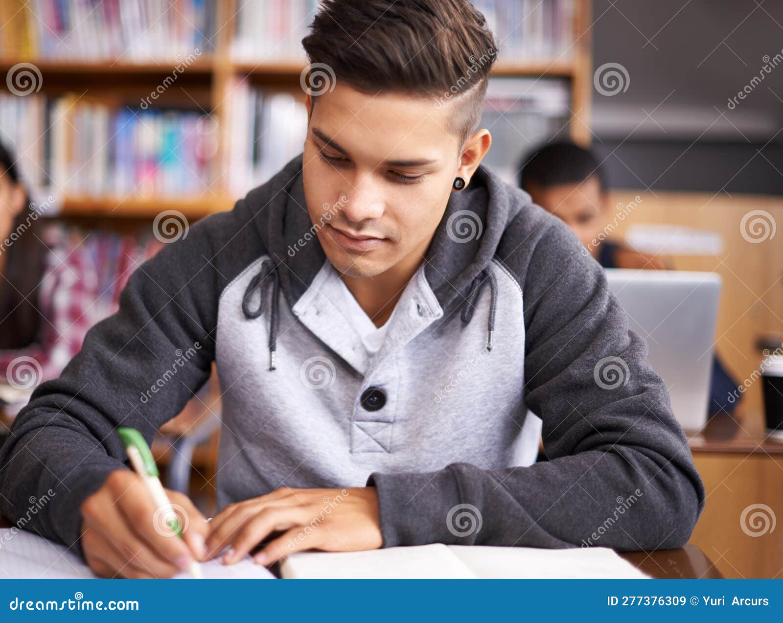 Learning, Writing and College with Man in Library for Education ...