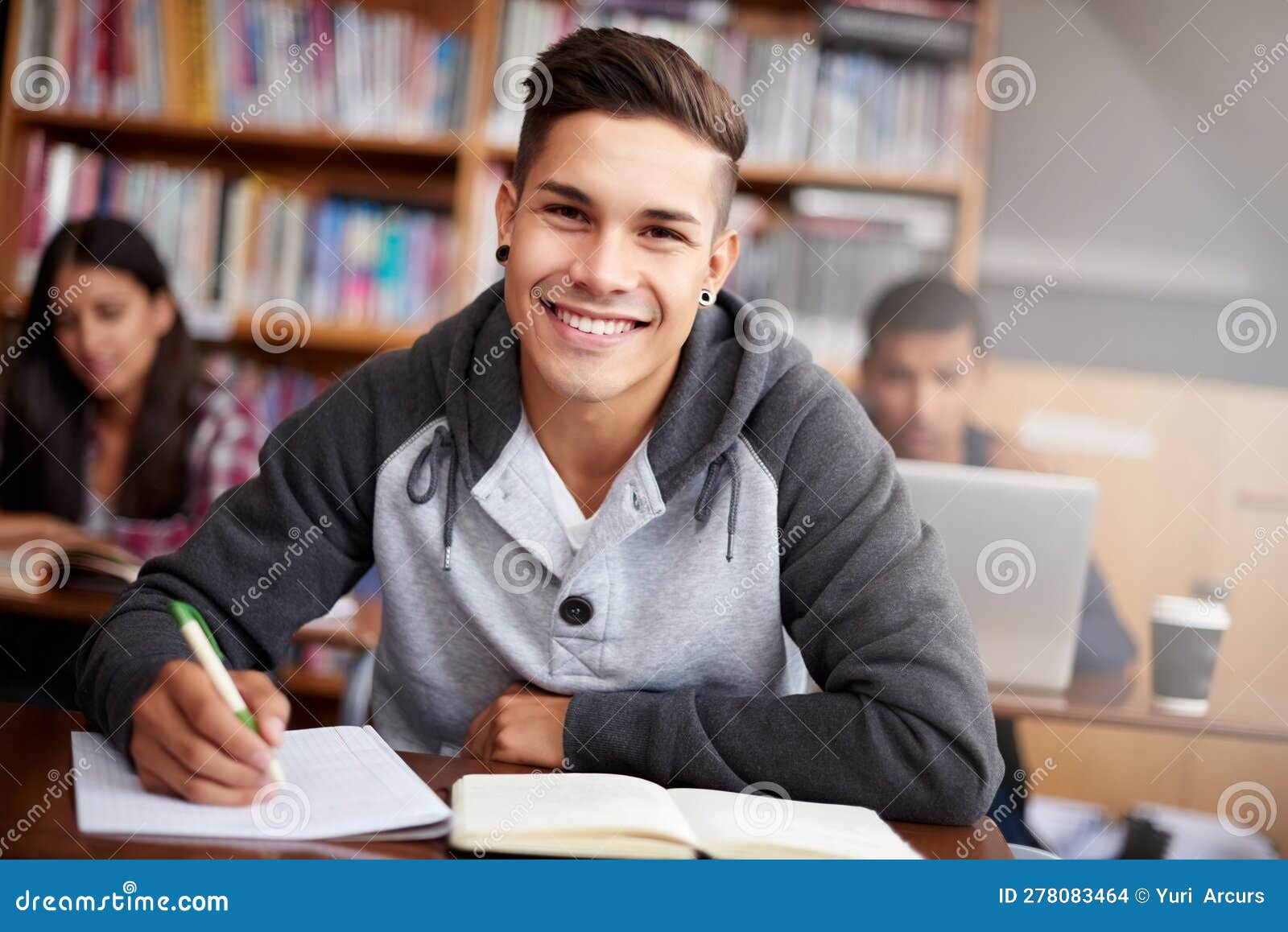 Learning, Writing and College with Portrait of Man in Library for ...