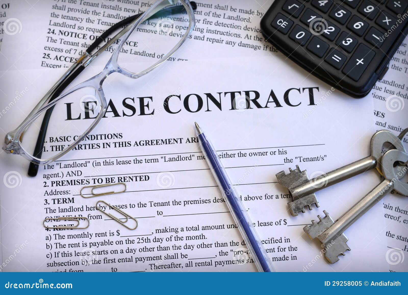 Lease Contract with Keys and Glasses Stock Image - Image of flat ...
