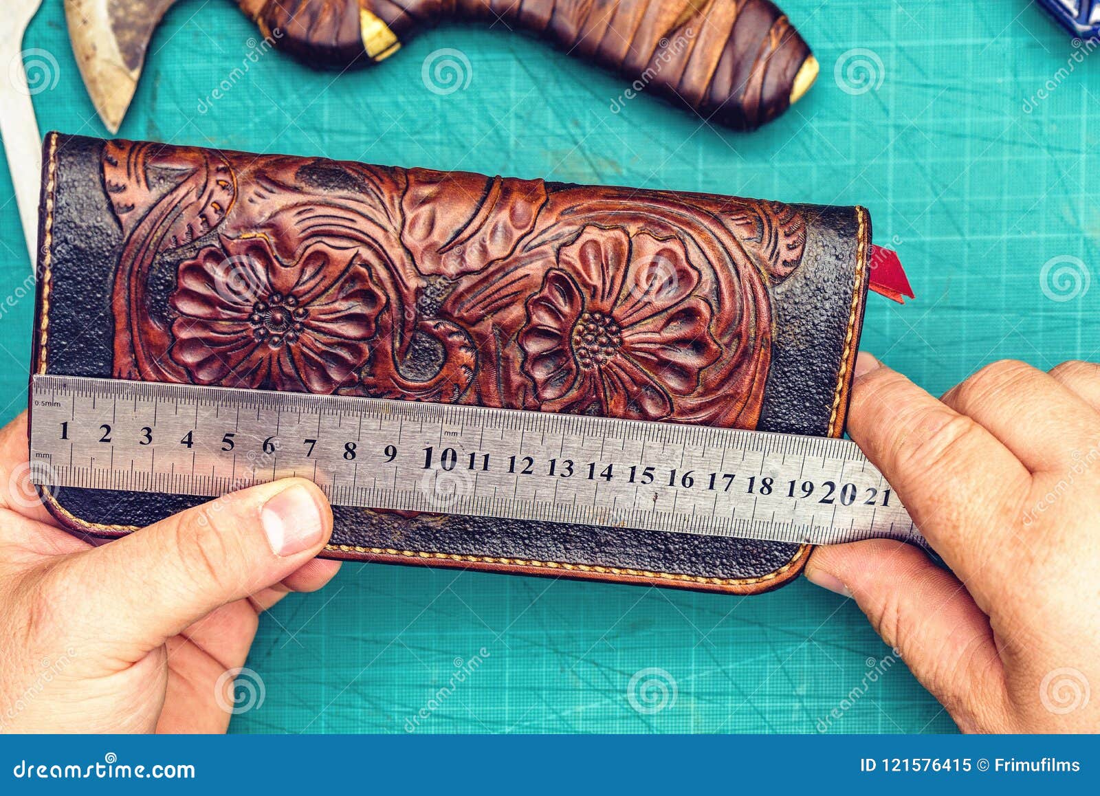 Leather Artisan Craftsman Measuring Dimensions Stock Image - Image of ...