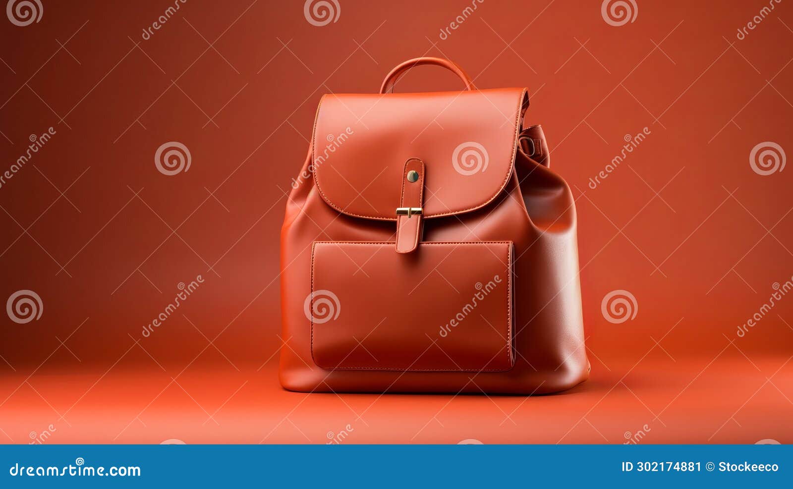 Orange Leather Backpack on Red Background - Daz3d Style Stock ...
